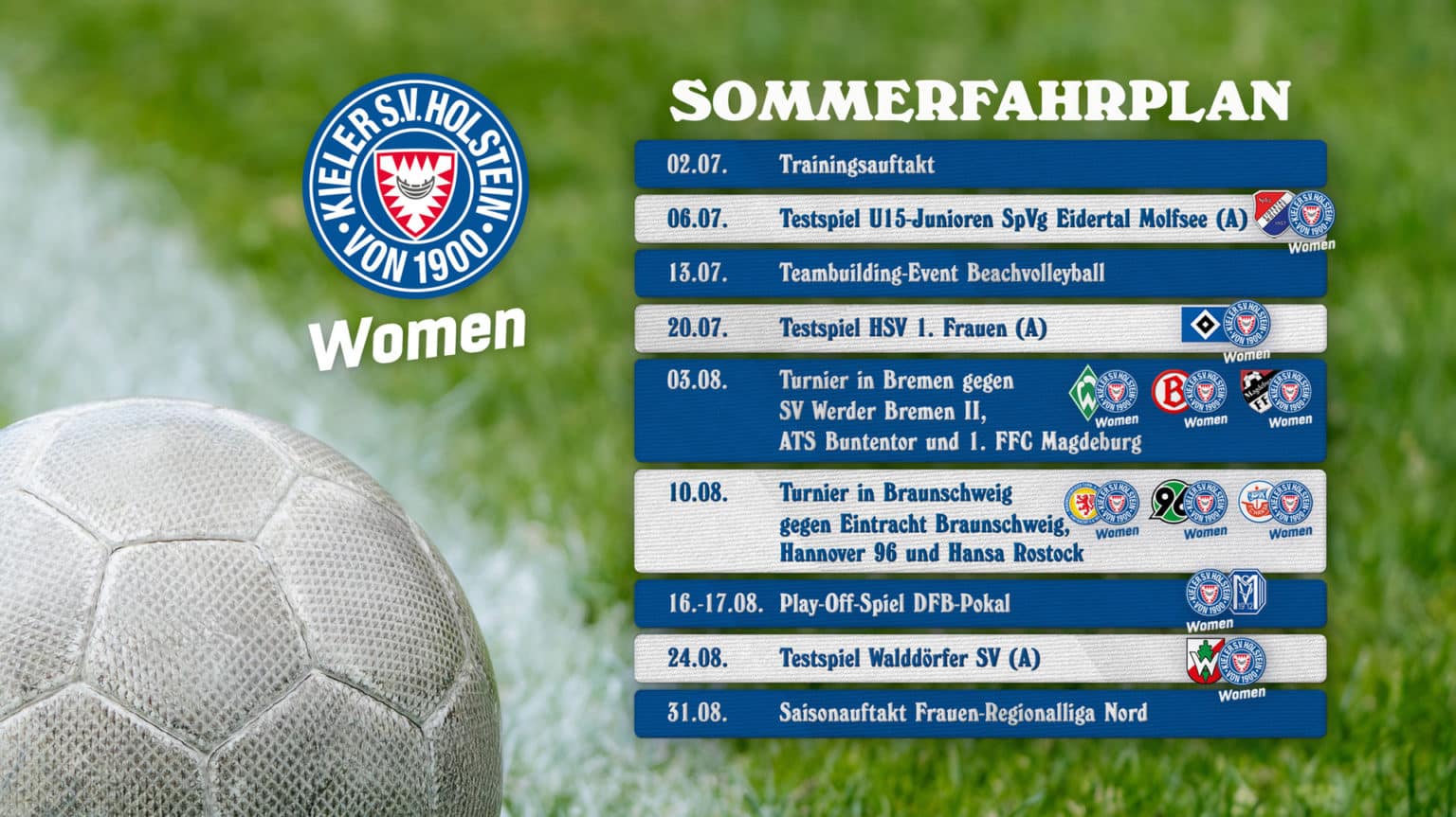 Sommerfahrplan der Holstein Women - Kieler Sportvereinigung Holstein von 1900 e. V.